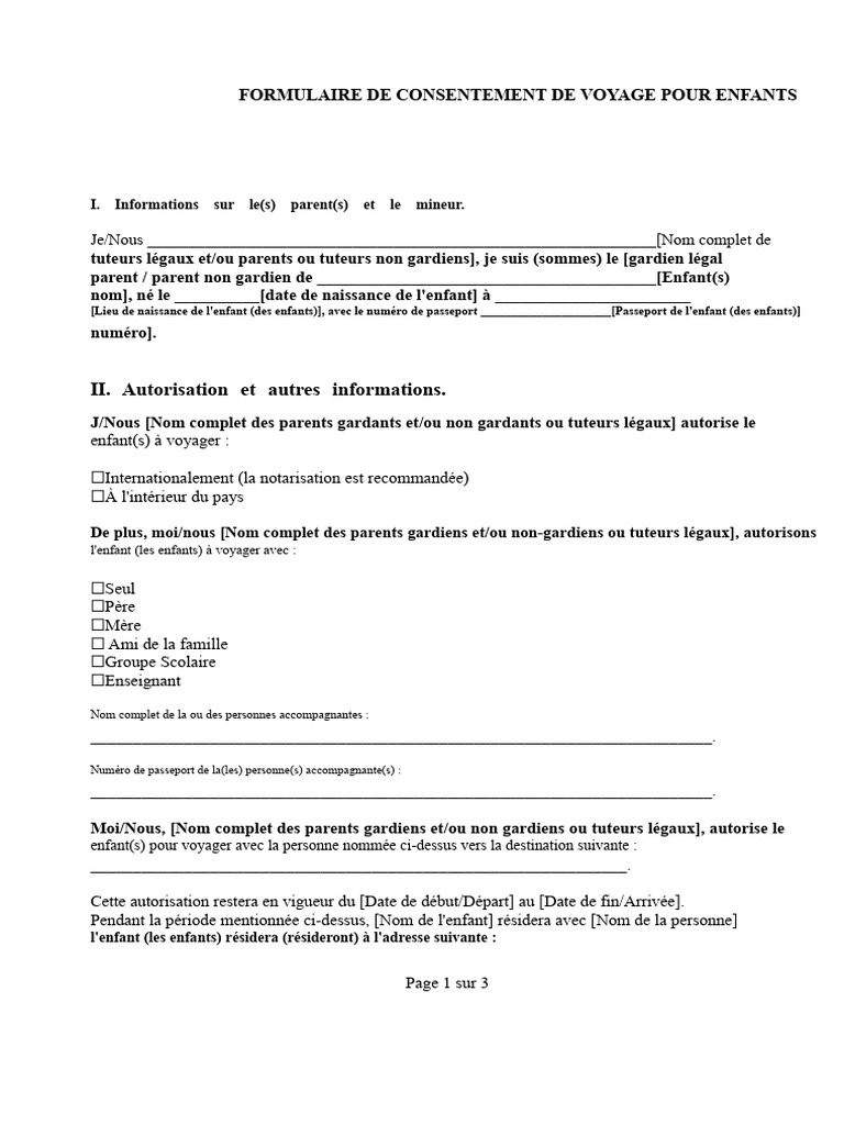 Formulaire de Consentement Voyage Enfants | PDF