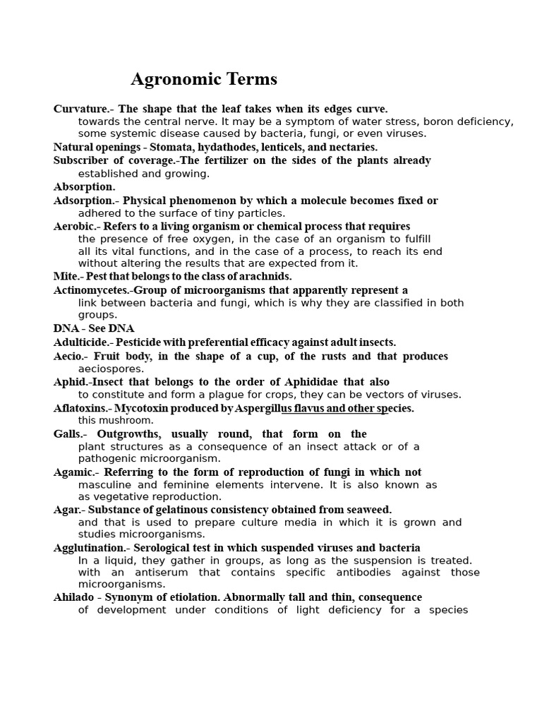 Key Agronomic Terms Explained | PDF | Plants | Fungus