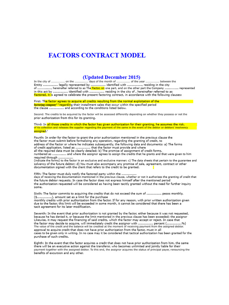 factoring contract template | PDF | Assignment (Law) | Factoring (Finance)