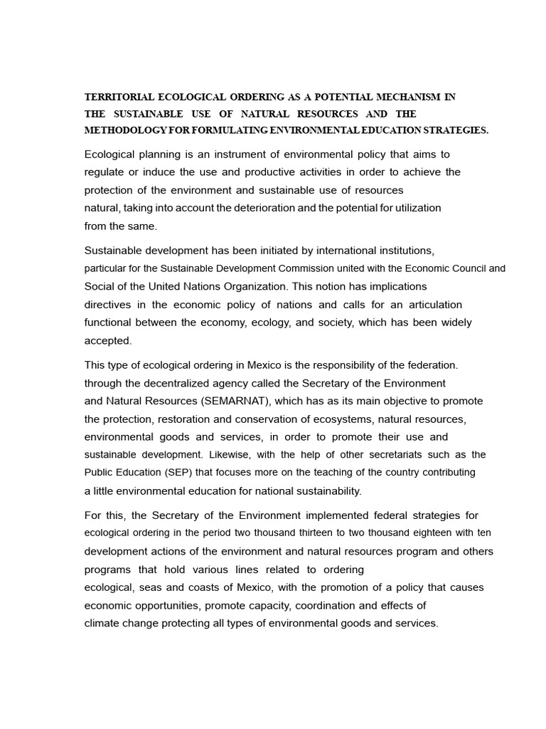 Essay On Ecological Organization | PDF | Sustainability | Sustainable ...
