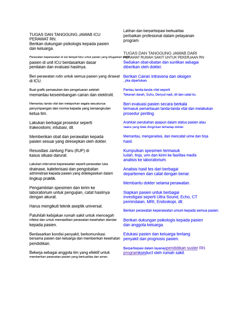 Tugas Dan Tanggung Jawab Perawat ICU RN | PDF