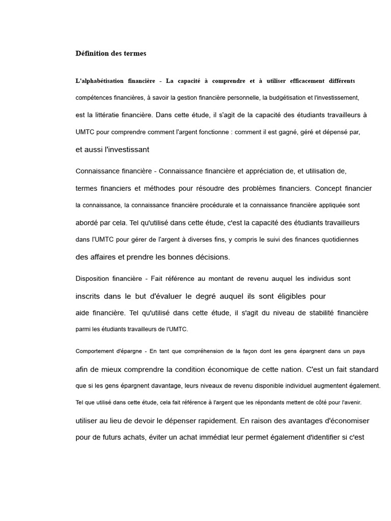 Littératie financière des étudiants UMTC | PDF | Littératie