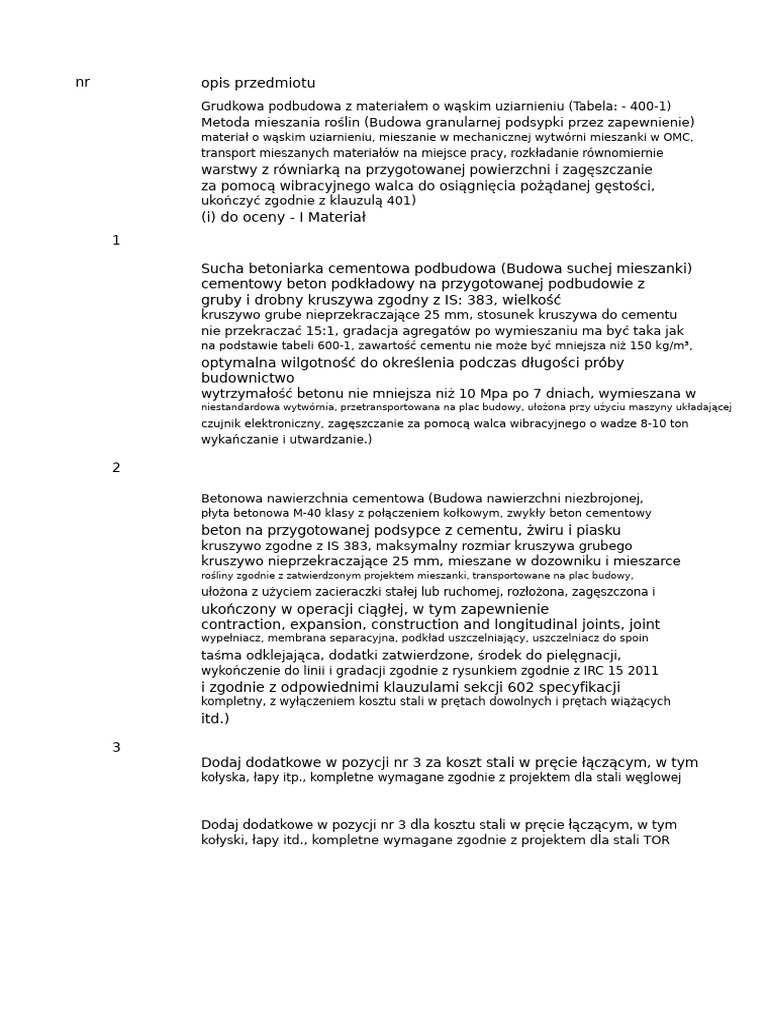 Boq Na Prace Drogowe | PDF