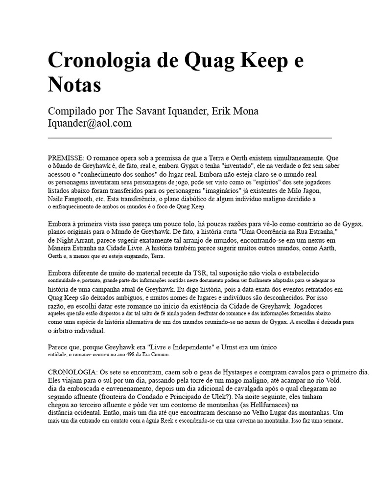 Cronologia e Notas de Quag Keep | PDF | Elfos | Dragão
