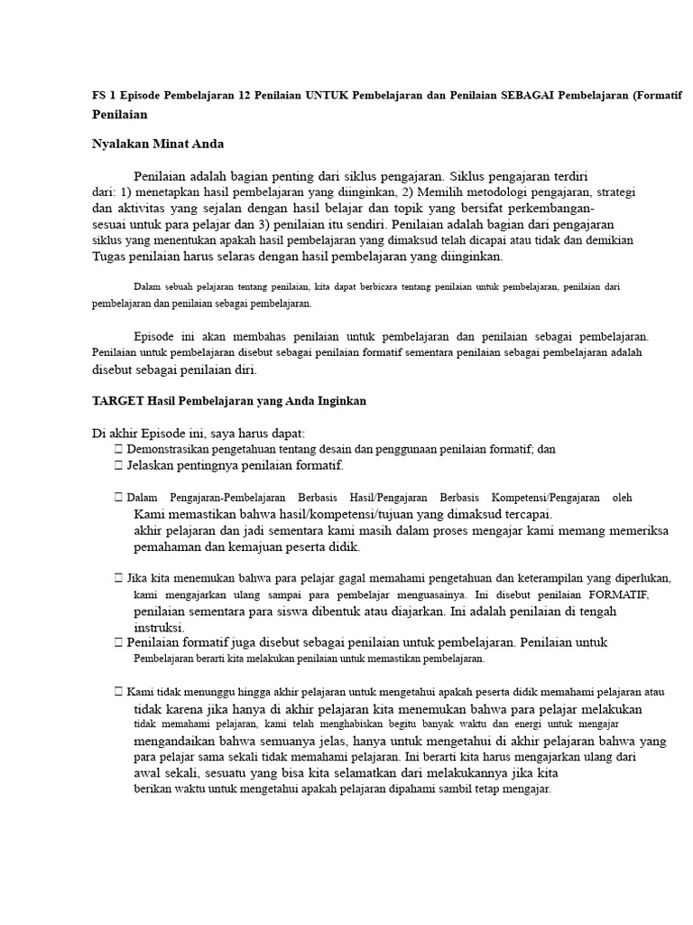 Penilaian Formatif untuk Pembelajaran Efektif | PDF