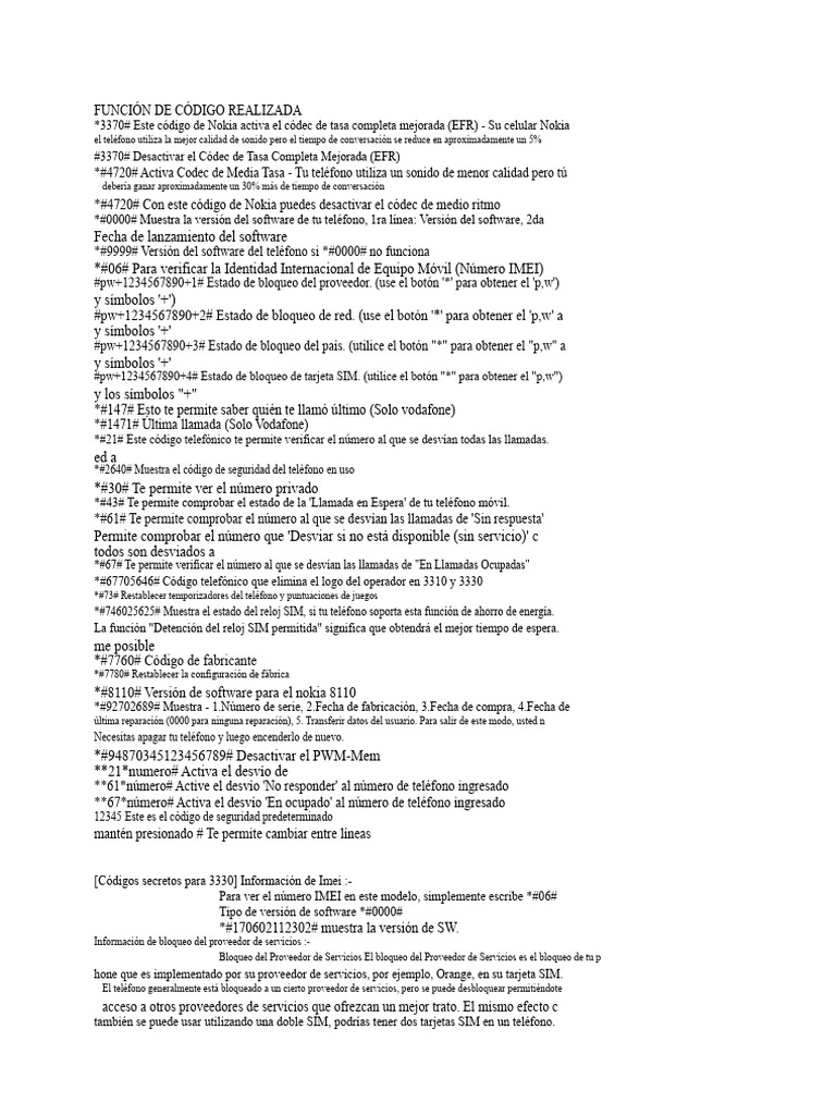 Códigos secretos de Nokia | PDF | Ingeniería Informática | Tecnología de información y ...