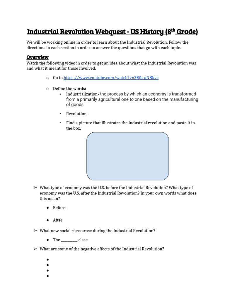 Industrial Revolution Webquest for 8th Grade | PDF | Industrial Revolution
