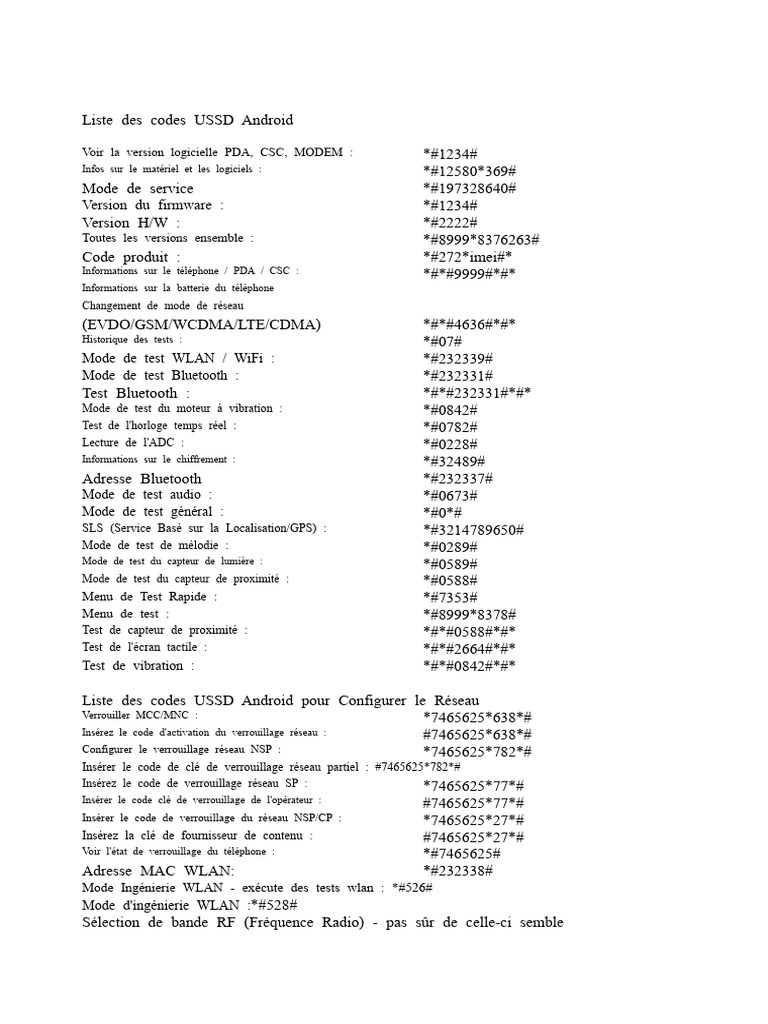 Codes USSD pour tests Android | PDF | Bluetooth | Android (Système d ...