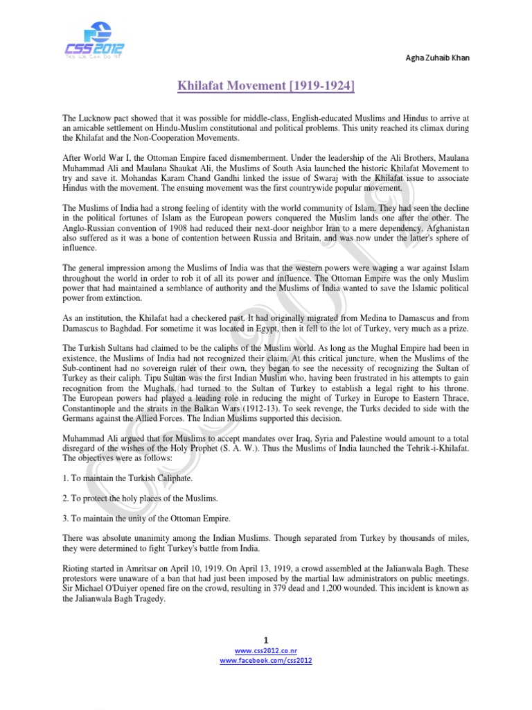 Khilafat Movement (1919-1924) | PDF | Caliphate | Religion And Belief