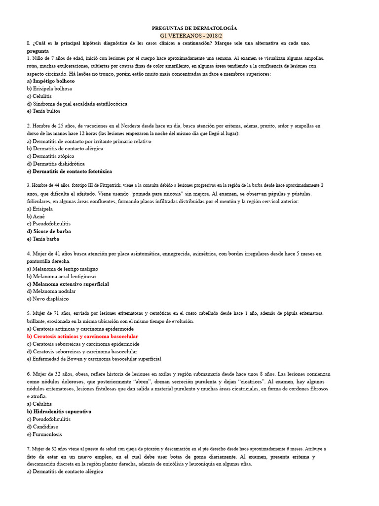 CUESTIONES DERMATOLÓGICAS Medicina | PDF | Condiciones cutáneas ...