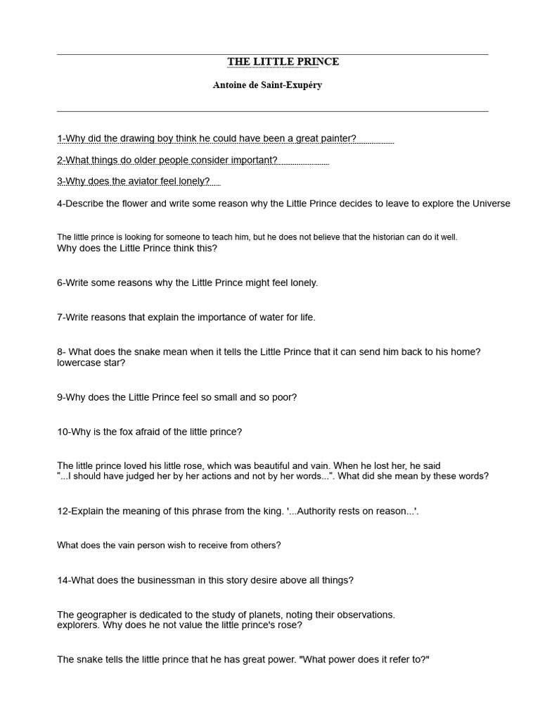 The Little Prince's Work | PDF | The Little Prince