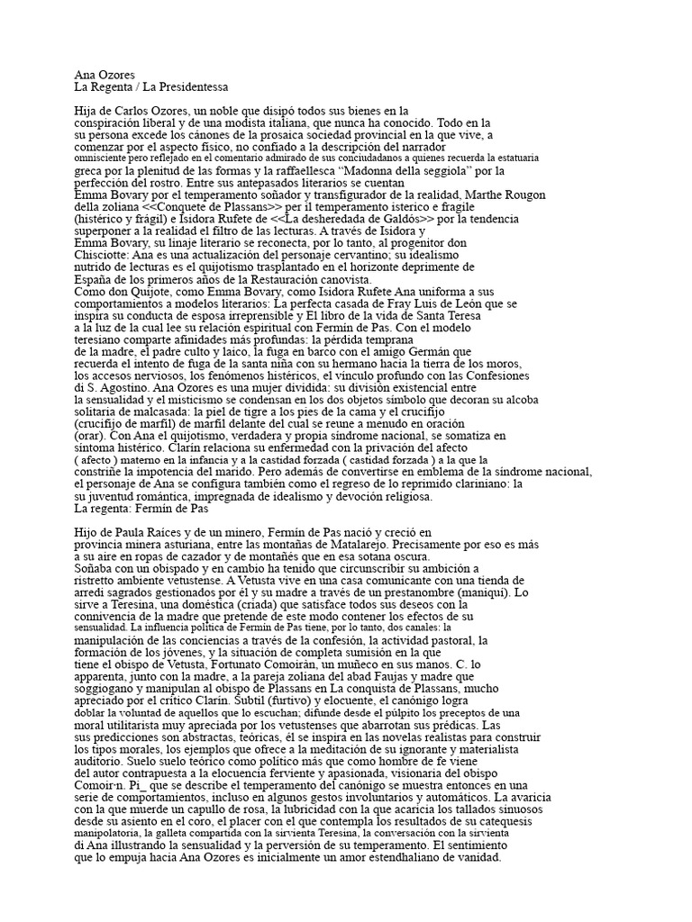 La Regenta Resumen y Análisis 1 | PDF | Novelas