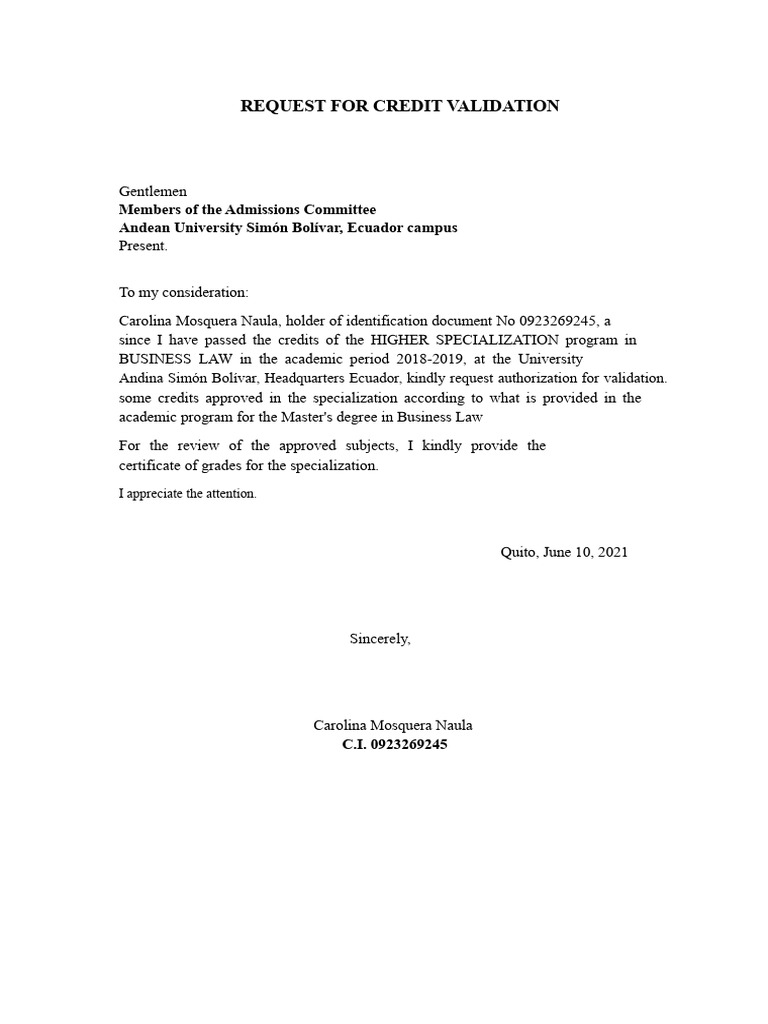 Credit Validation Request | PDF