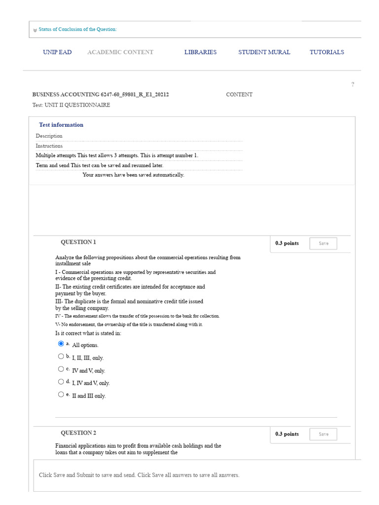 Take Test_ Questionnaire Unit II – Accounting .. | PDF | Banks | Debits ...