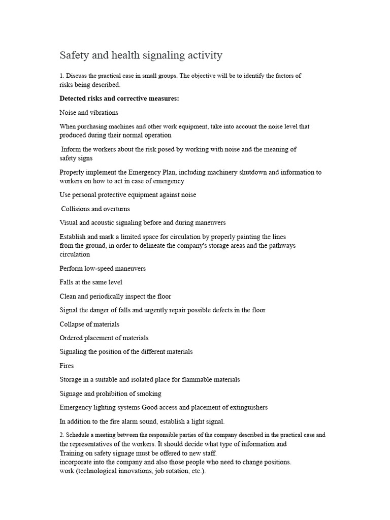Safety and health signaling activity | PDF | Risk | Occupational Safety ...