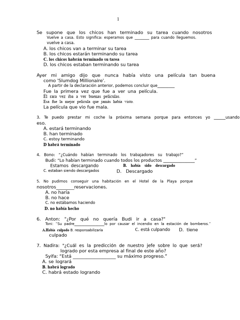 Clave de Respuestas de La Prueba de Gramática | PDF