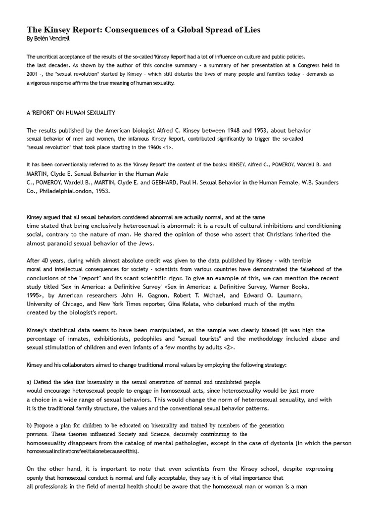 The Kinsey Report - Consequences of a Worldwide Spread of Lies | PDF ...