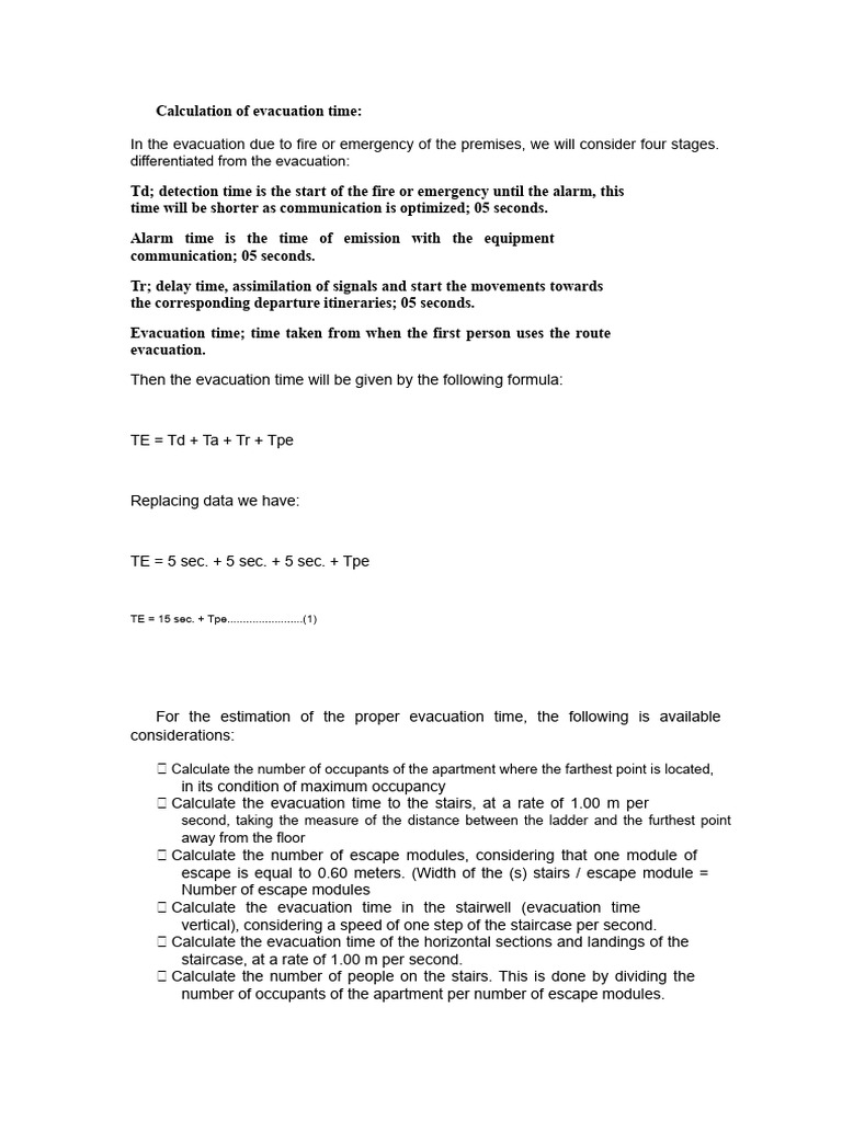 Fire Evacuation Time Calculation Guide | PDF | Stairs