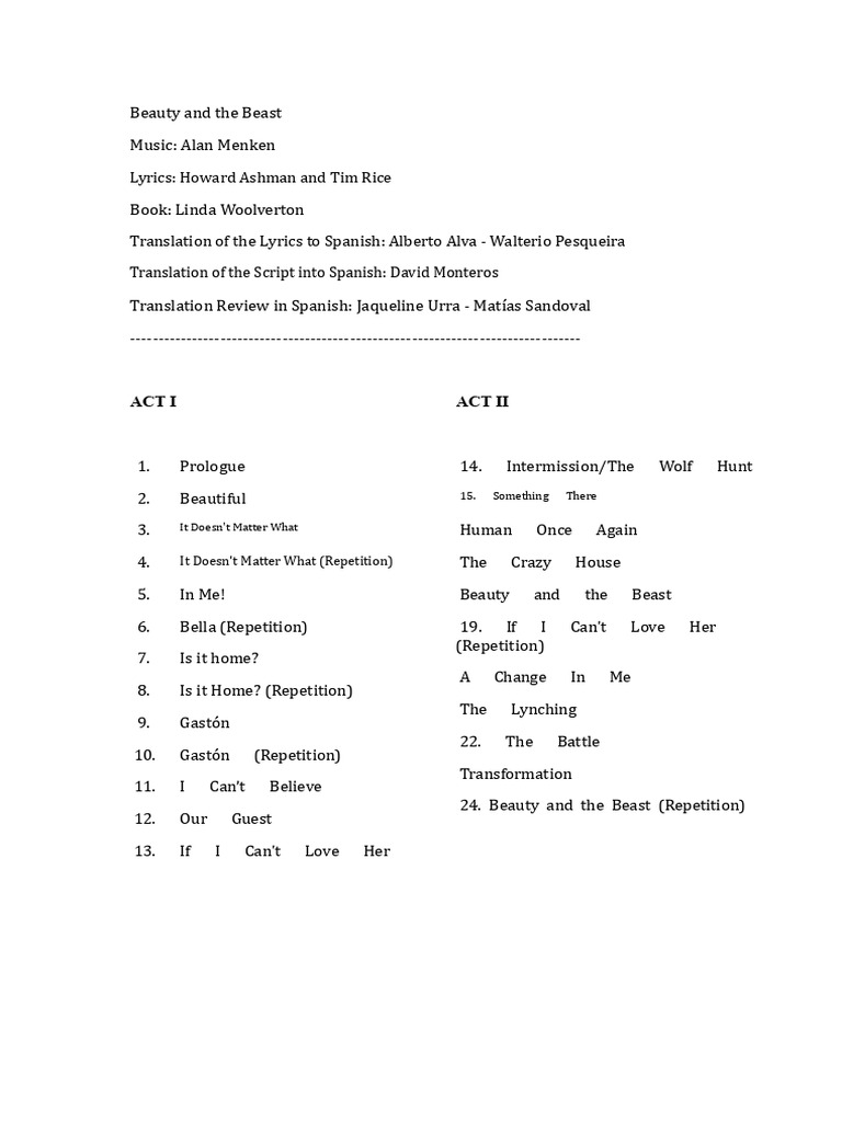Beauty and the Beast Musical Script | PDF
