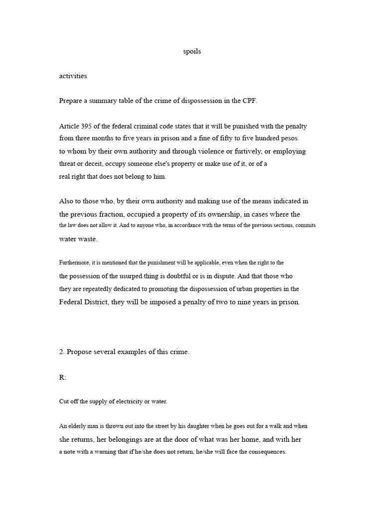 Dispossession Crime Overview and Analysis | PDF | Crimes | Crime & Violence
