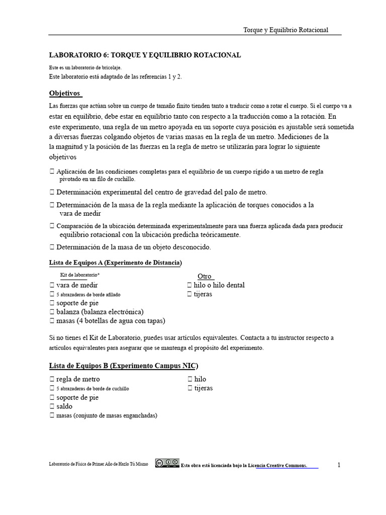 Laboratorio de Torque y Equilibrio | PDF | Masa | Esfuerzo de torsión