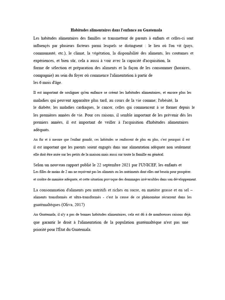 Habitudes alimentaires des enfants au Guatemala | PDF | Nourritures ...
