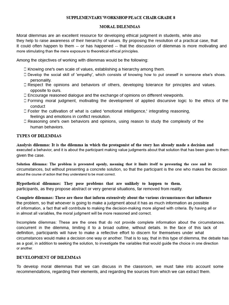 Reinforcement Workshop Peace Chair Grade 8 | PDF | Morality | Value (Ethics)