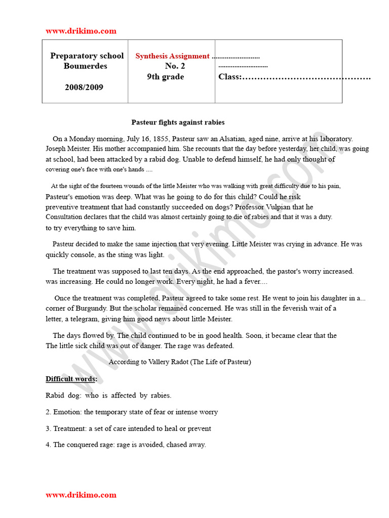 Synthesis Assignment N2 French 9th Grade 2008-2009-1 | PDF | Rabies ...