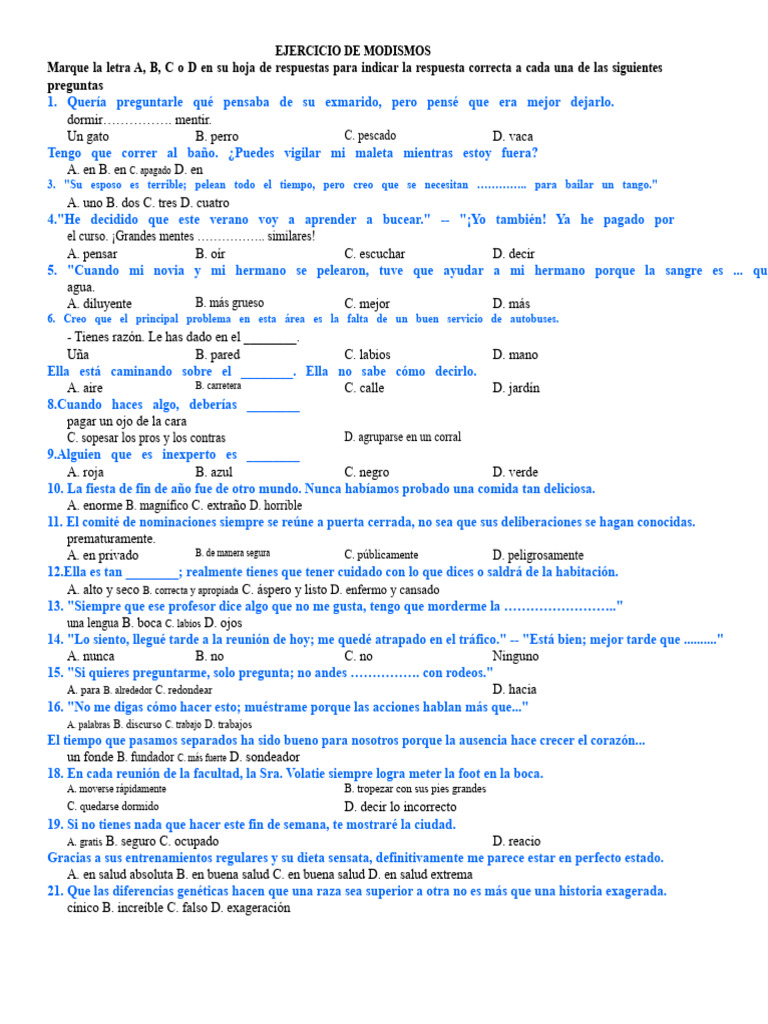 ejercicio de expresiones idiomáticas | PDF