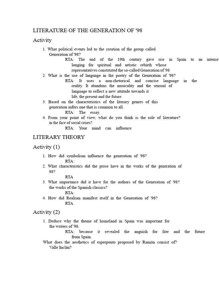 Literature Workshop of The Generation of 98 | PDF | Poetry | The Arts