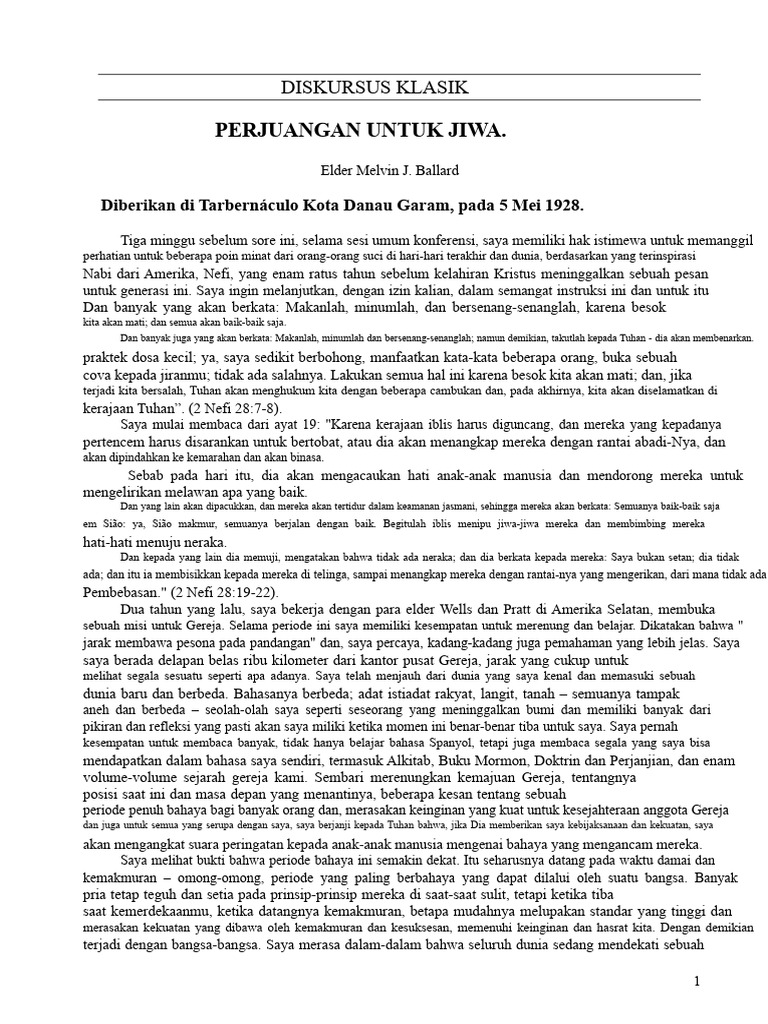 Perjuangan Untuk Jiwa - Elder Melvin J. Ballard. | PDF