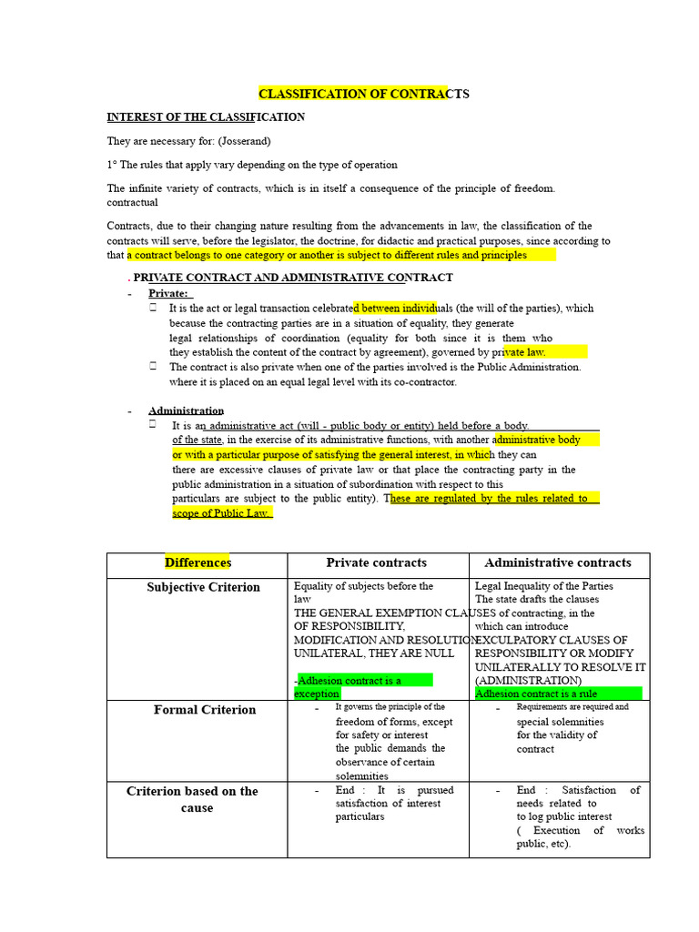 Types and Classifications of Contracts | PDF | Civil Law (Legal System ...