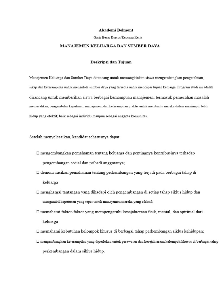 Garis Besar Portofolio Manajemen Keluarga Dan Sumber Daya | PDF
