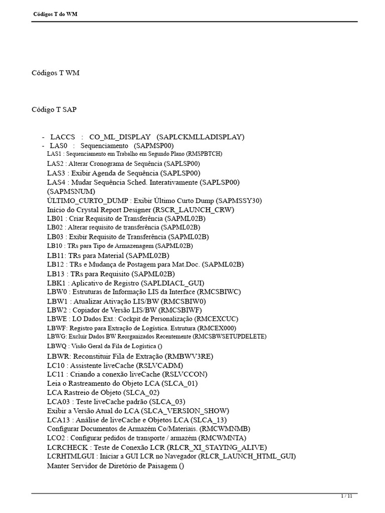 Códigos T | PDF | Inventário
