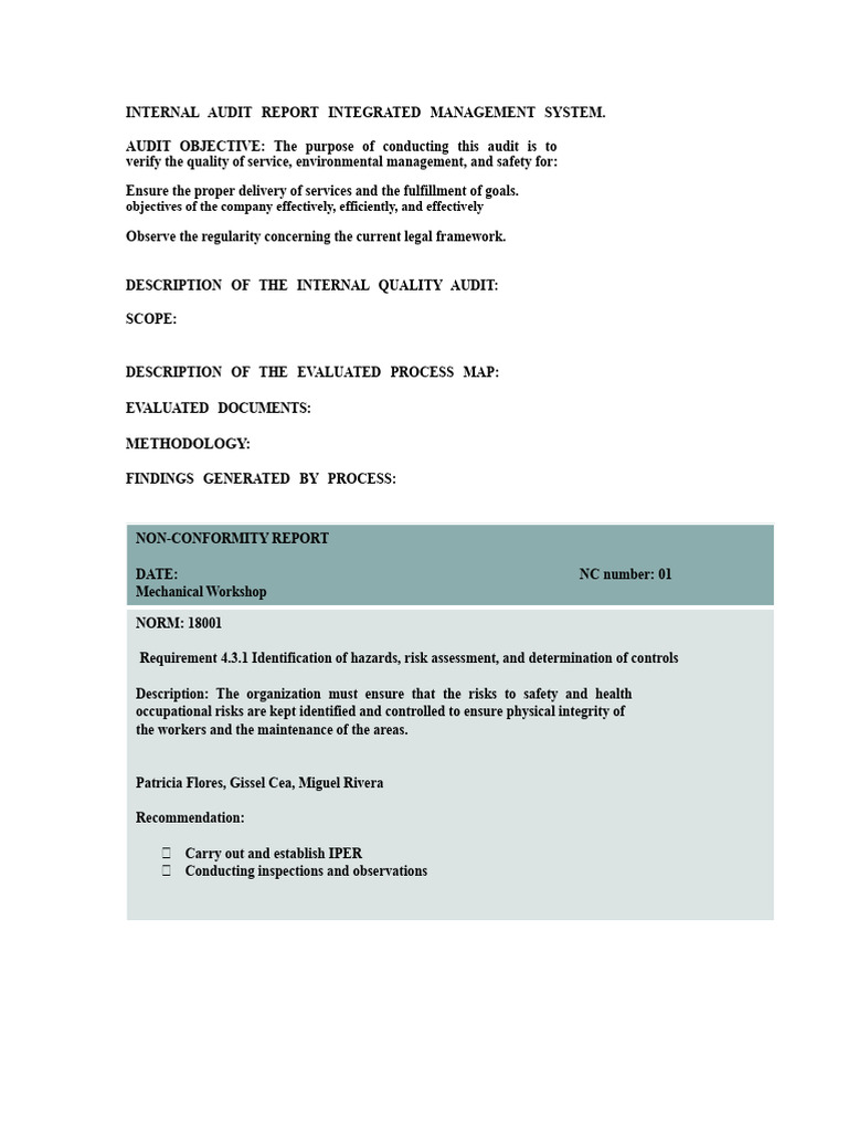 Final Report of Integrated Management System Audit | PDF | Audit ...