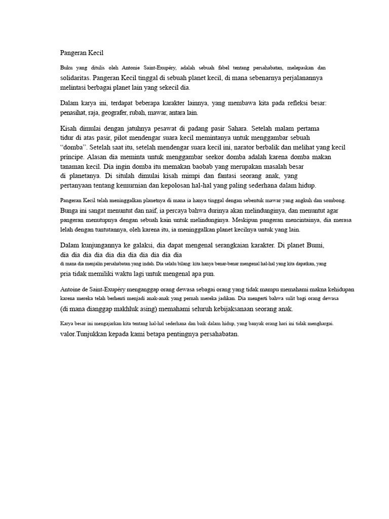 Pangeran Kecil - Ringkasan Selesai | PDF