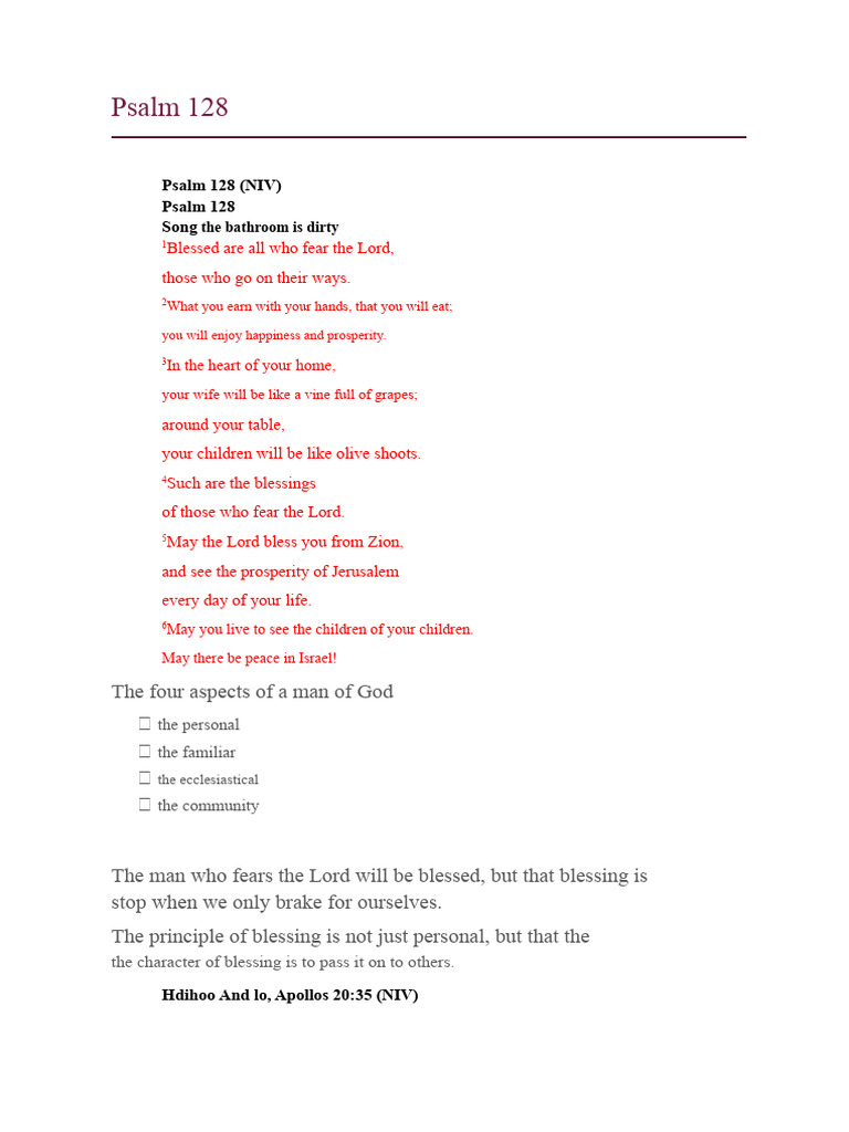 Understanding Psalm 128: Blessings of Reverence | PDF