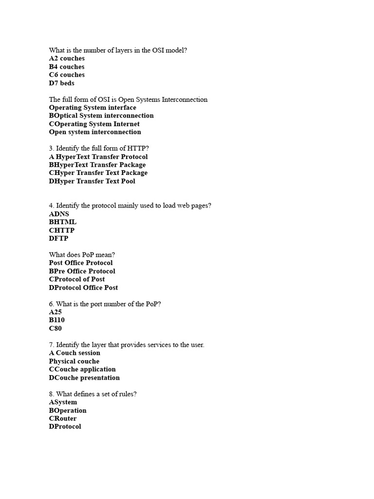 MCQ The Layers in Networks | PDF | Computer Network | Internet Protocol Suite