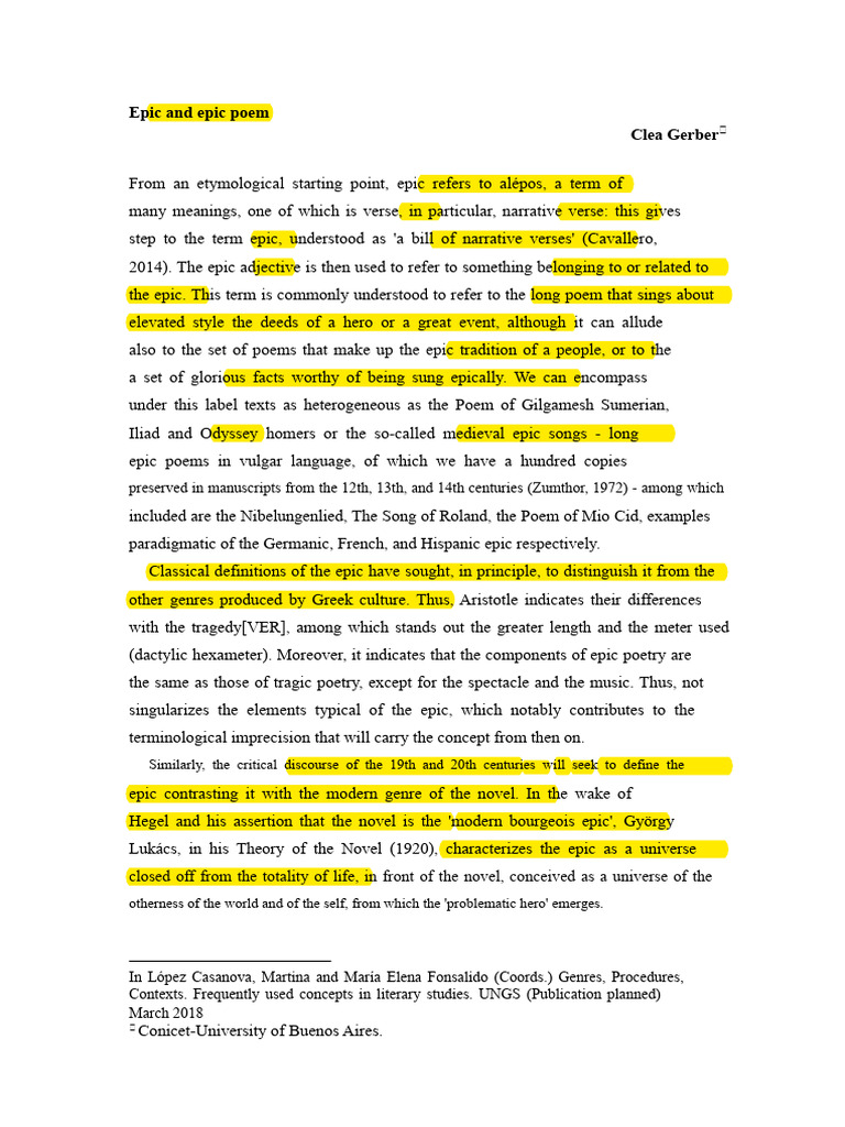1 Gerber, Epic and Epic Poem. in Genres, Procedures, Contexts ...