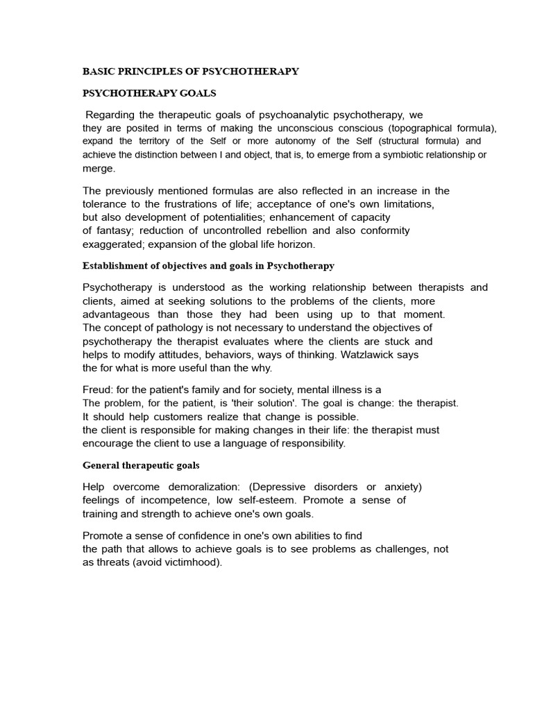 Basic Principles of Psychotherapy | PDF | Psychotherapy | Psychological ...
