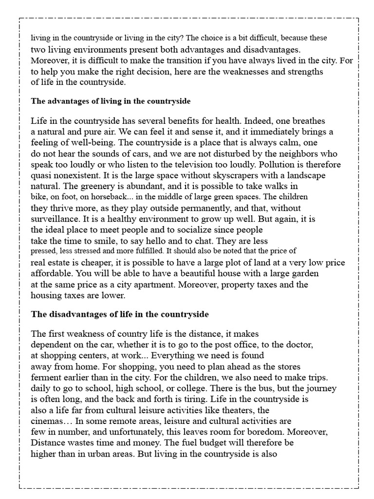 Living in The Countryside or Living in The City | PDF