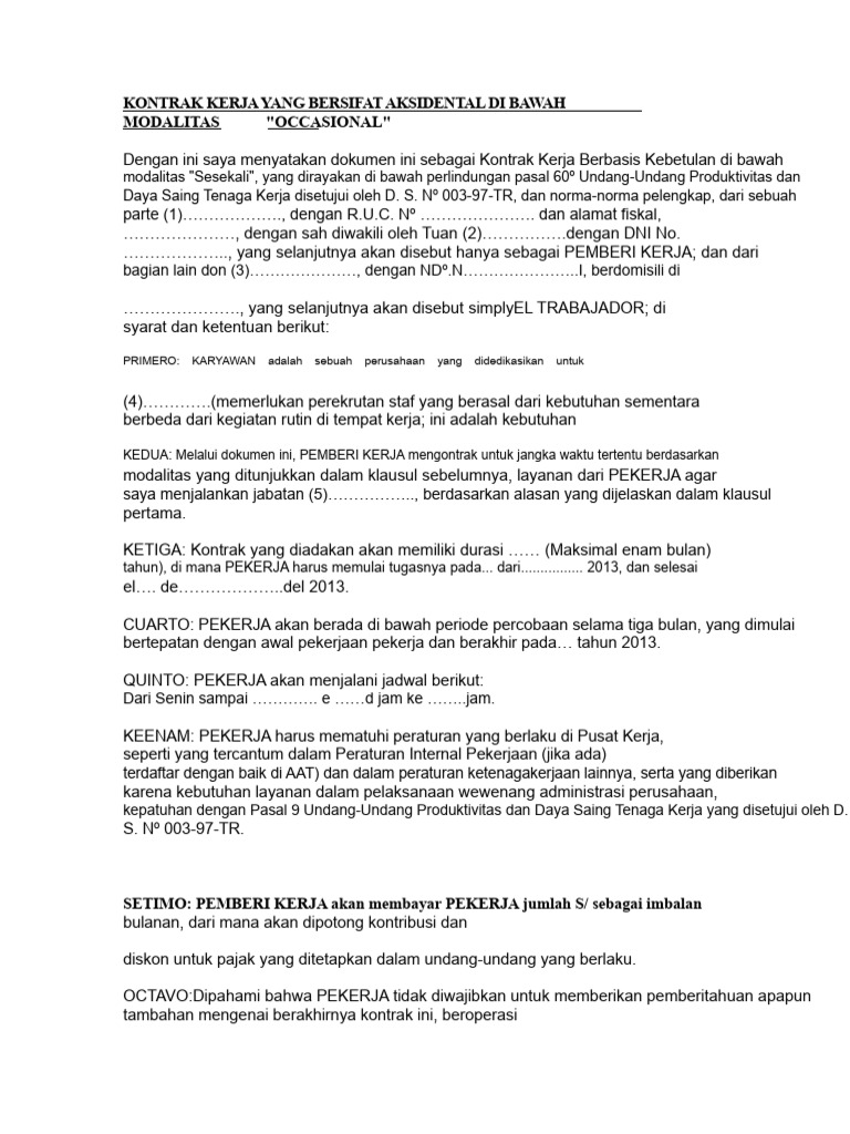 Kontrak Kerja Aksidental Sesekali | PDF