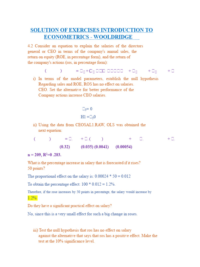 Solution To Exercises Introduction To Econometrics | PDF | Statistical ...