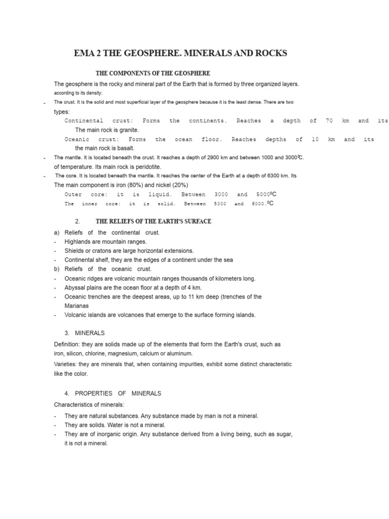 Biology 1 ESO Topic 2 The Geosphere | PDF | Rock (Geology) | Minerals