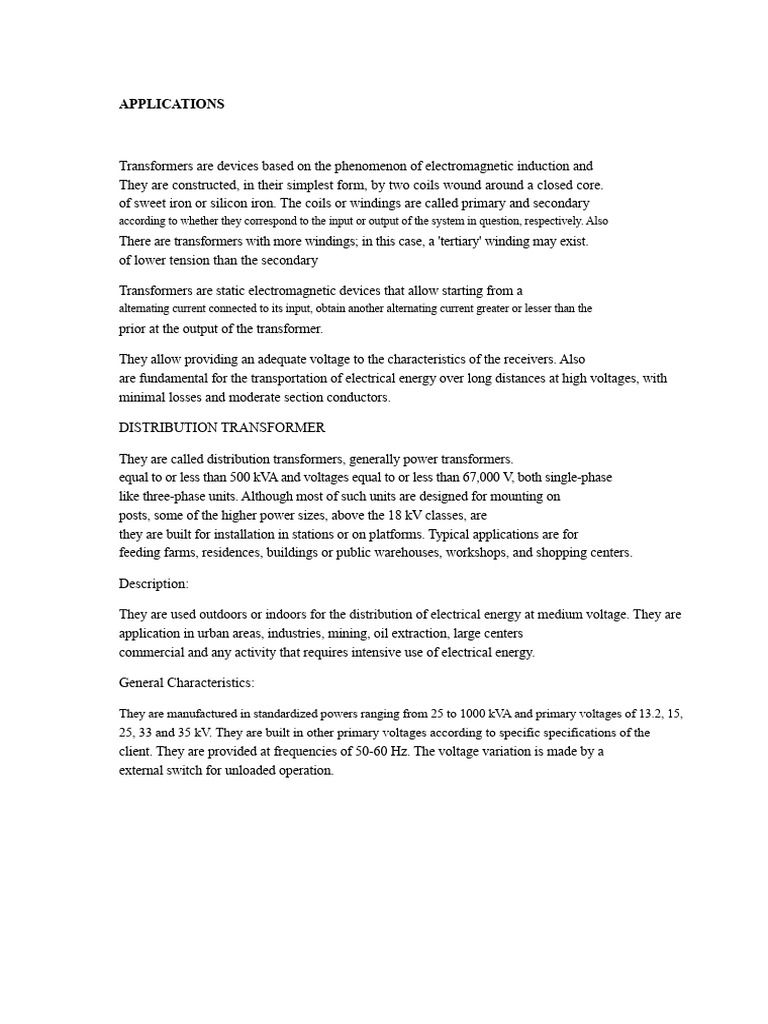 APPLICATIONS of Transformers | PDF | Transformer | Electric Power ...