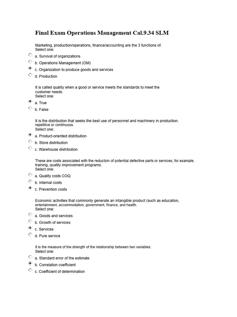 Operations Management Final Exam Review | PDF | Operations Management ...
