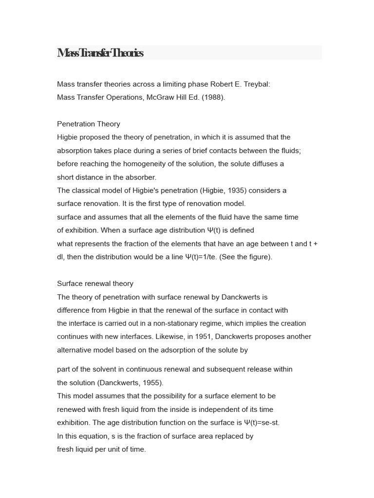 Danckwerts Surface Renewal Theory Explained | PDF | Boundary Layer ...