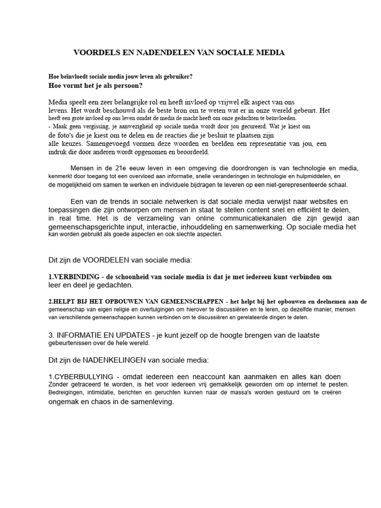 Voordelen en Nadelen Van Sociale Media | PDF