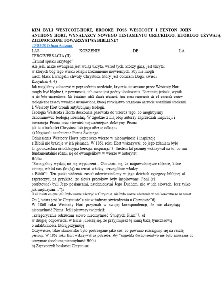 Kto To Byli Westcott I Hort? | PDF