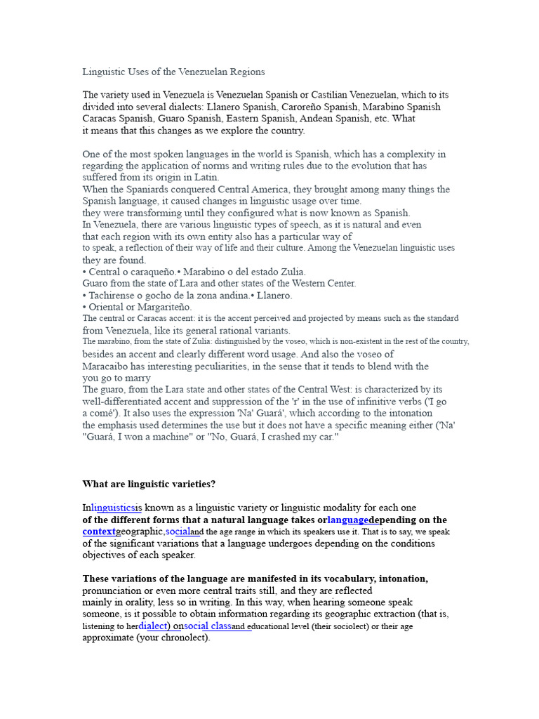 Linguistic Uses of the Venezuelan Regions | PDF | Dialect | Spanish ...